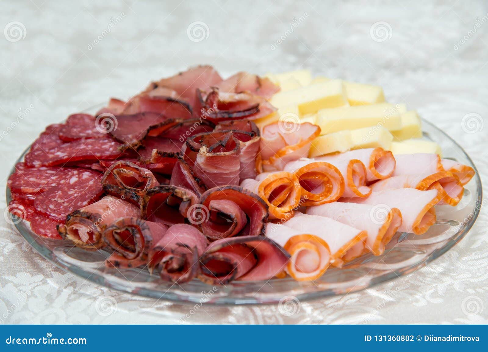 Different Types Delicacies of Meat and Cheese Arranged in a Plate Over ...
