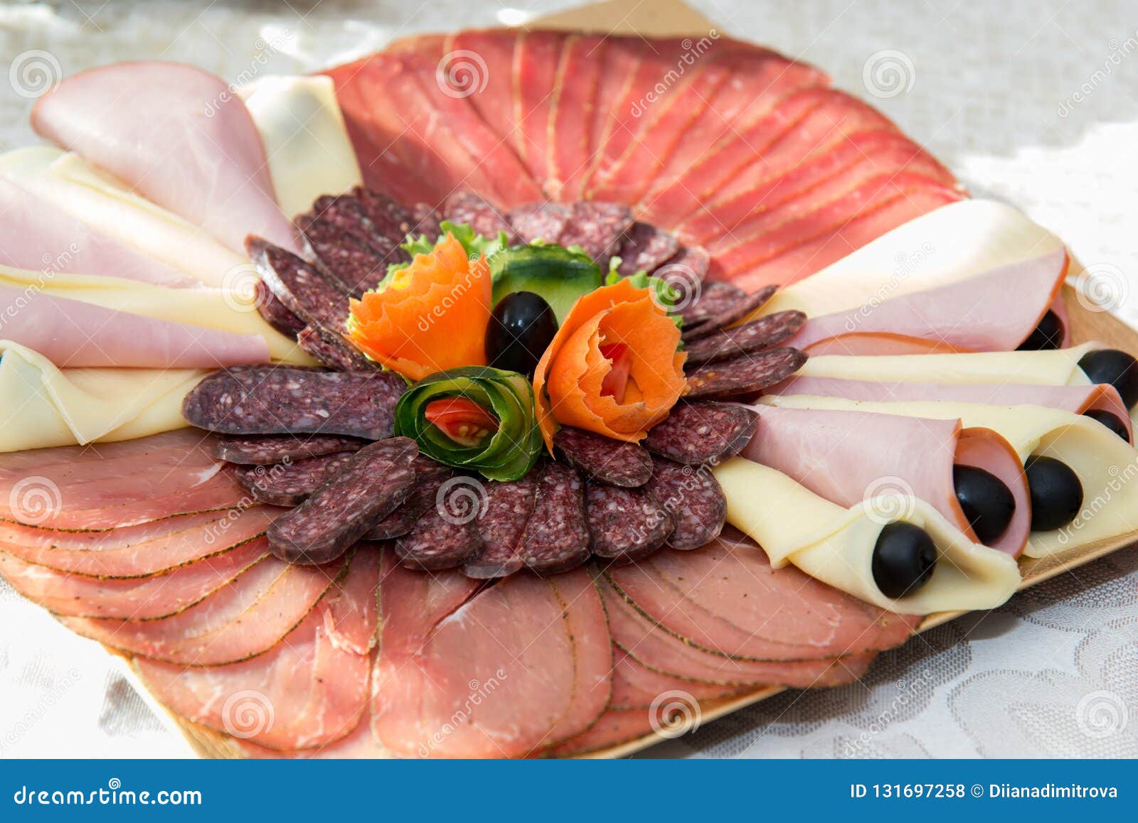Different Types Delicacies of Meat and Cheese Arranged in a Plate Over ...