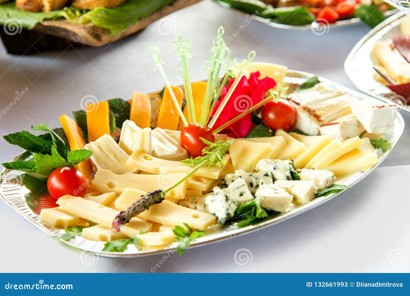 Different Types Delicacies of Meat and Cheese Arranged in a Plate Over ...