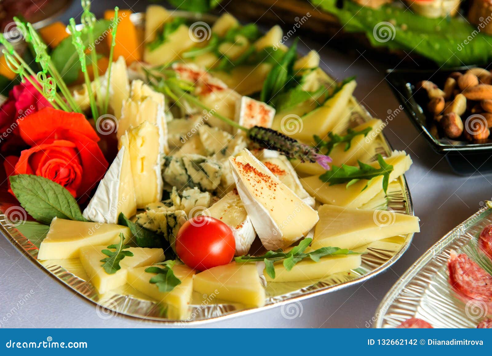 Different Types Delicacies of Meat and Cheese Arranged in a Plate Over ...