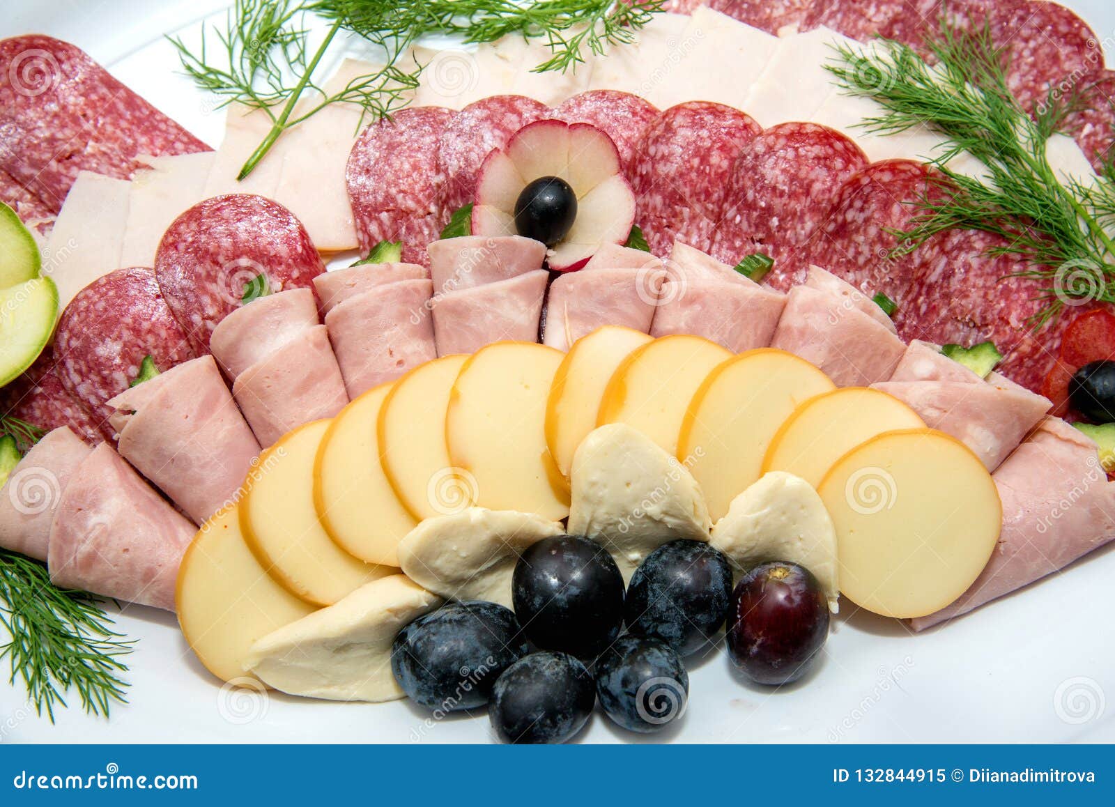 Different Types Delicacies of Meat and Cheese Arranged in a Plate Over ...