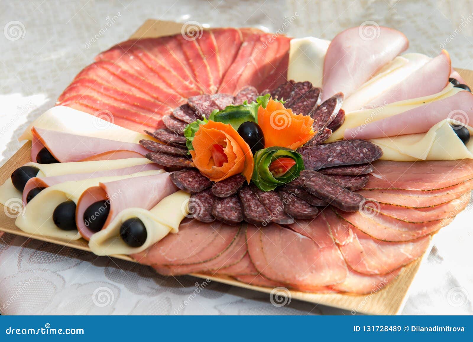Different Types Delicacies of Meat and Cheese Arranged in a Plate Over ...