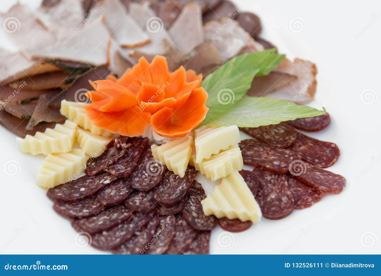 Different Types Delicacies of Meat and Cheese Arranged in a Plate Over ...