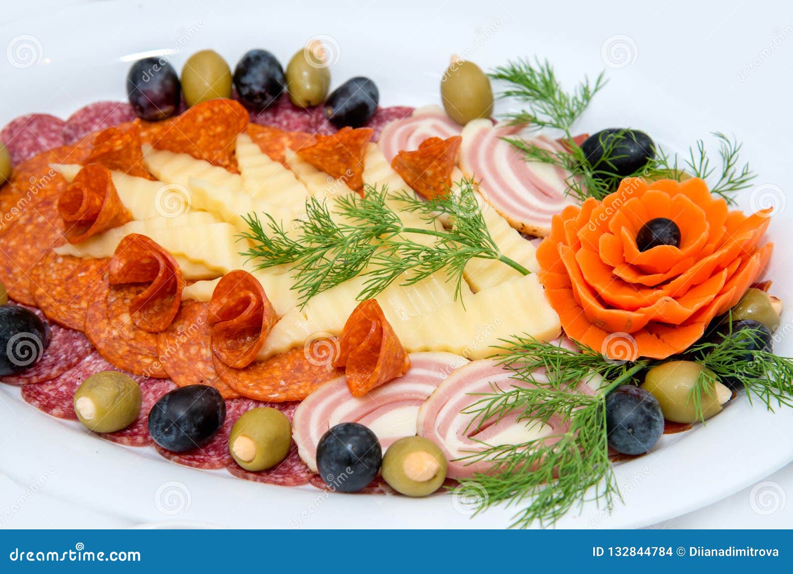 Different Types Delicacies of Meat and Cheese Arranged in a Plate Over ...