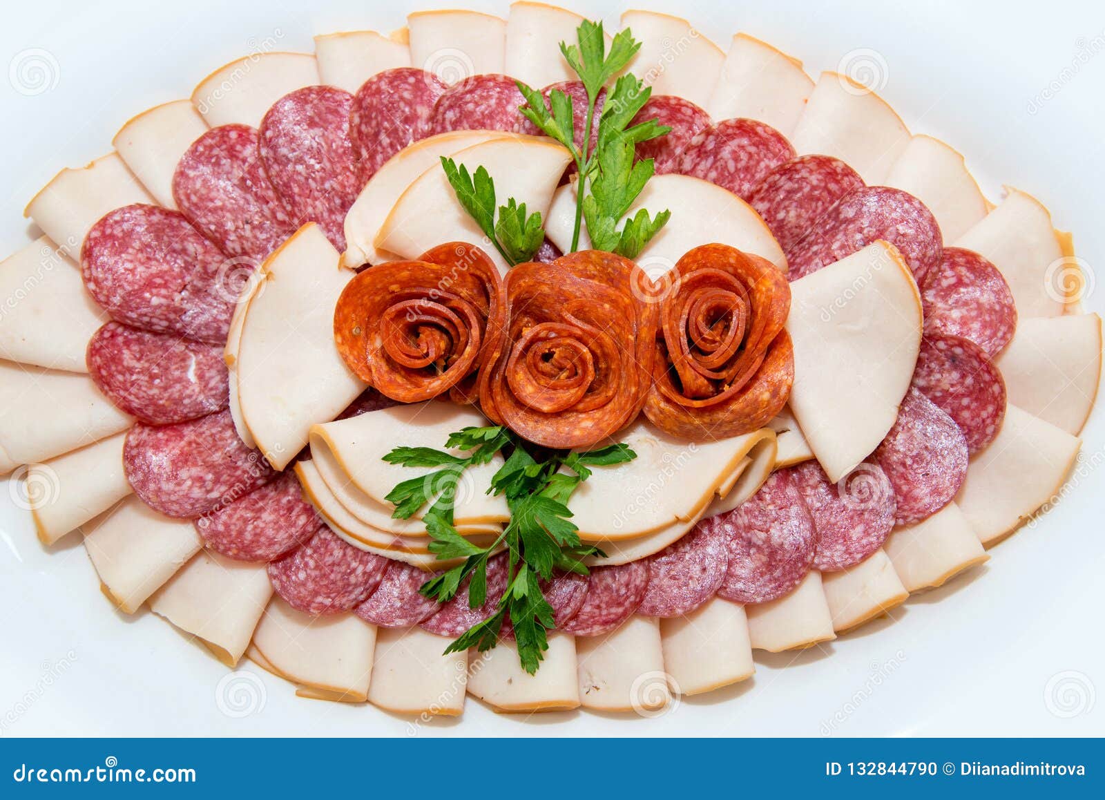 Different Types Delicacies of Meat and Cheese Arranged in a Plate Over ...