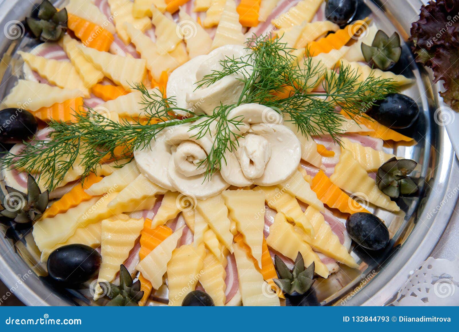 Different Types Delicacies of Meat and Cheese Arranged in a Plate Over ...
