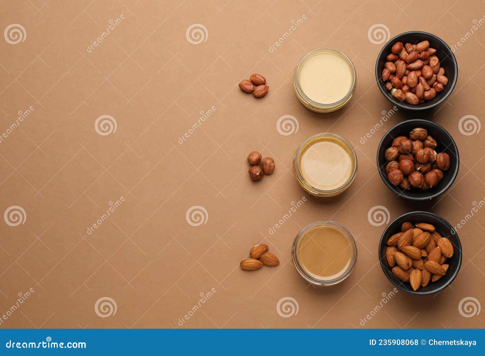 Different Types of Delicious Nut Butters and Ingredients on Brown ...