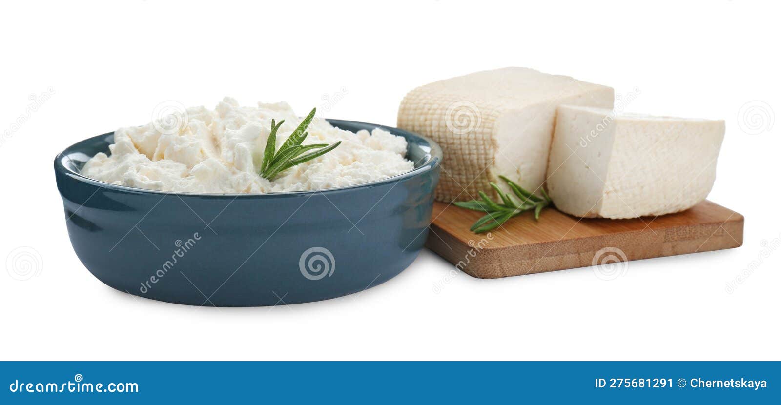 Different Types of Delicious Tofu Cheese with Rosemary on White ...