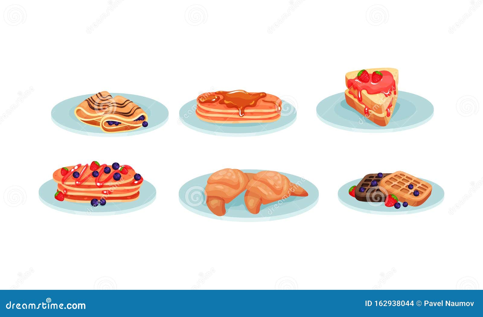 Different Types of Desserts Served on Plates Vector Set Stock Vector ...