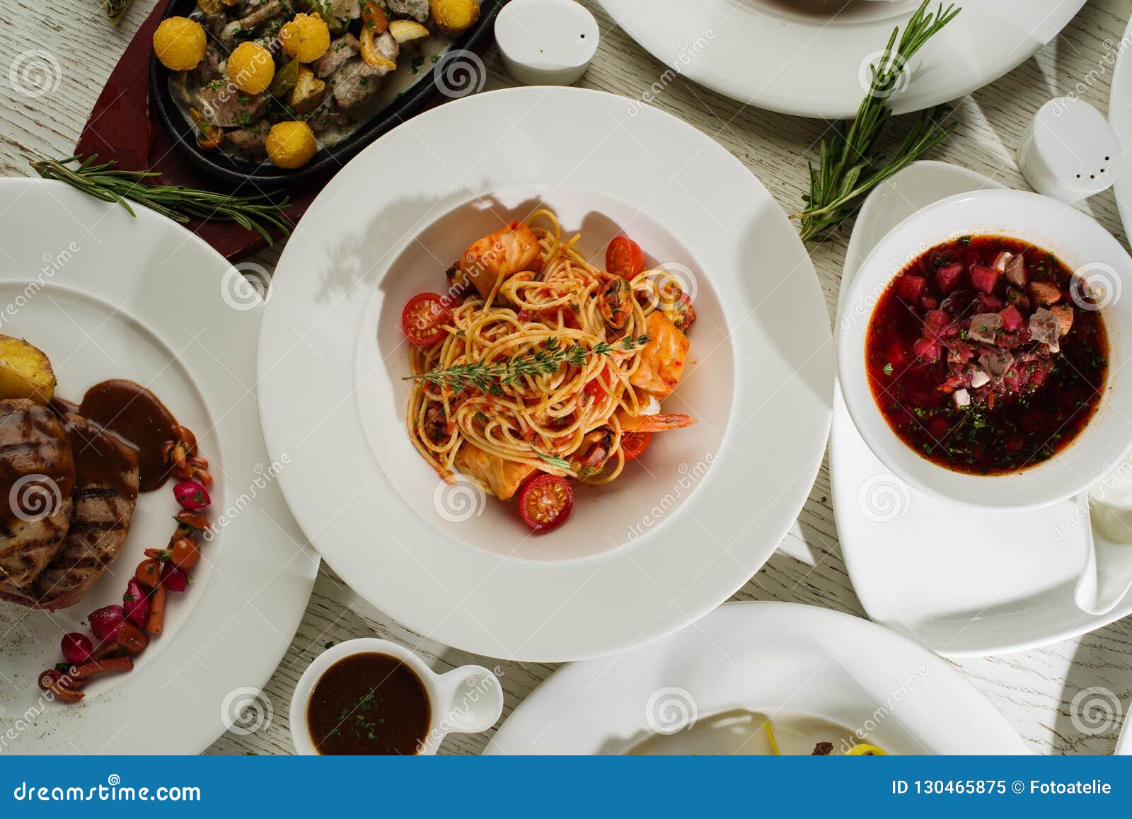 Different Types of Dishes on the Table, Top View. Concept for Re Stock ...