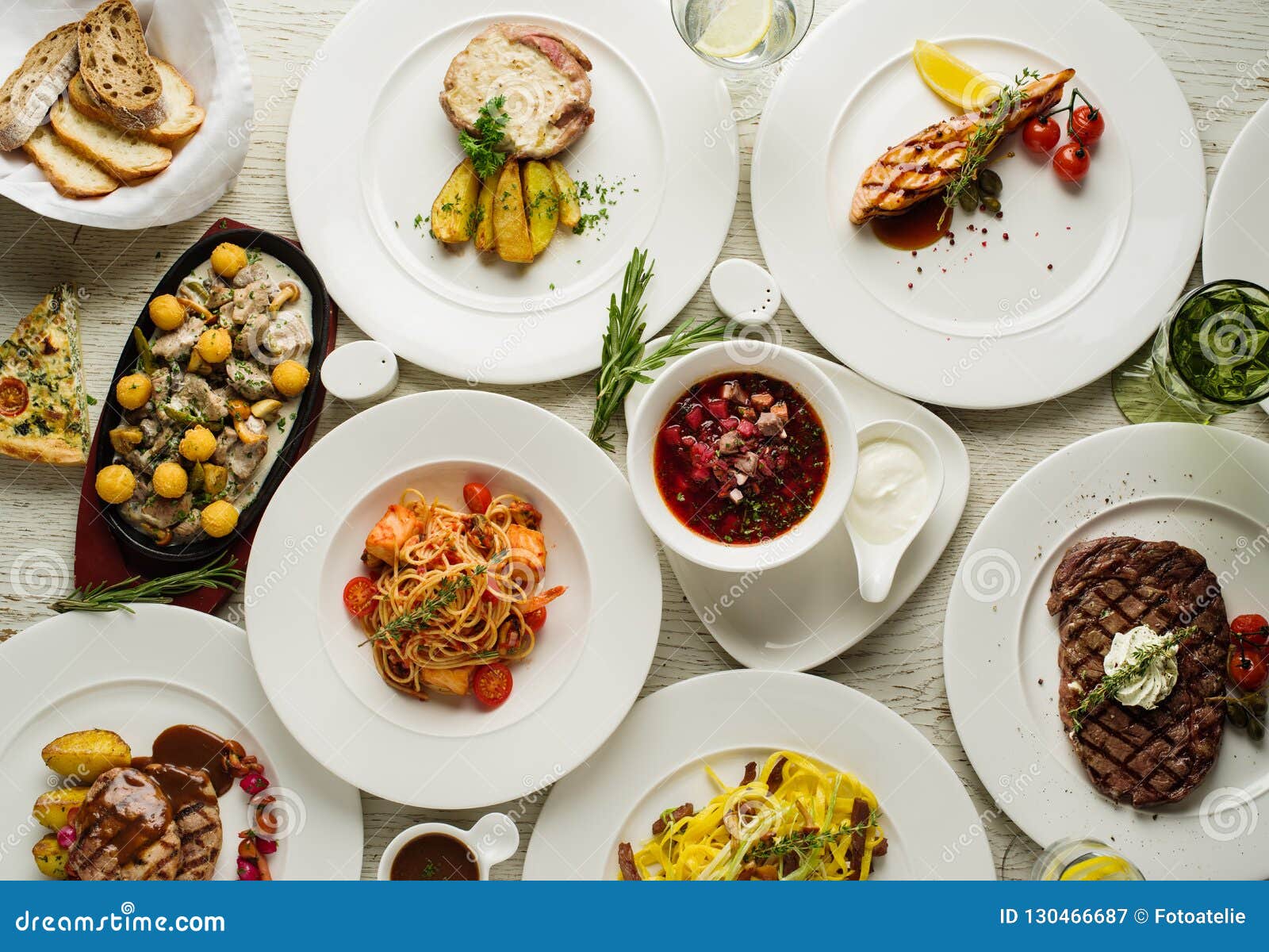 Different Types of Dishes on the Table, Top View. Concept for Re Stock ...