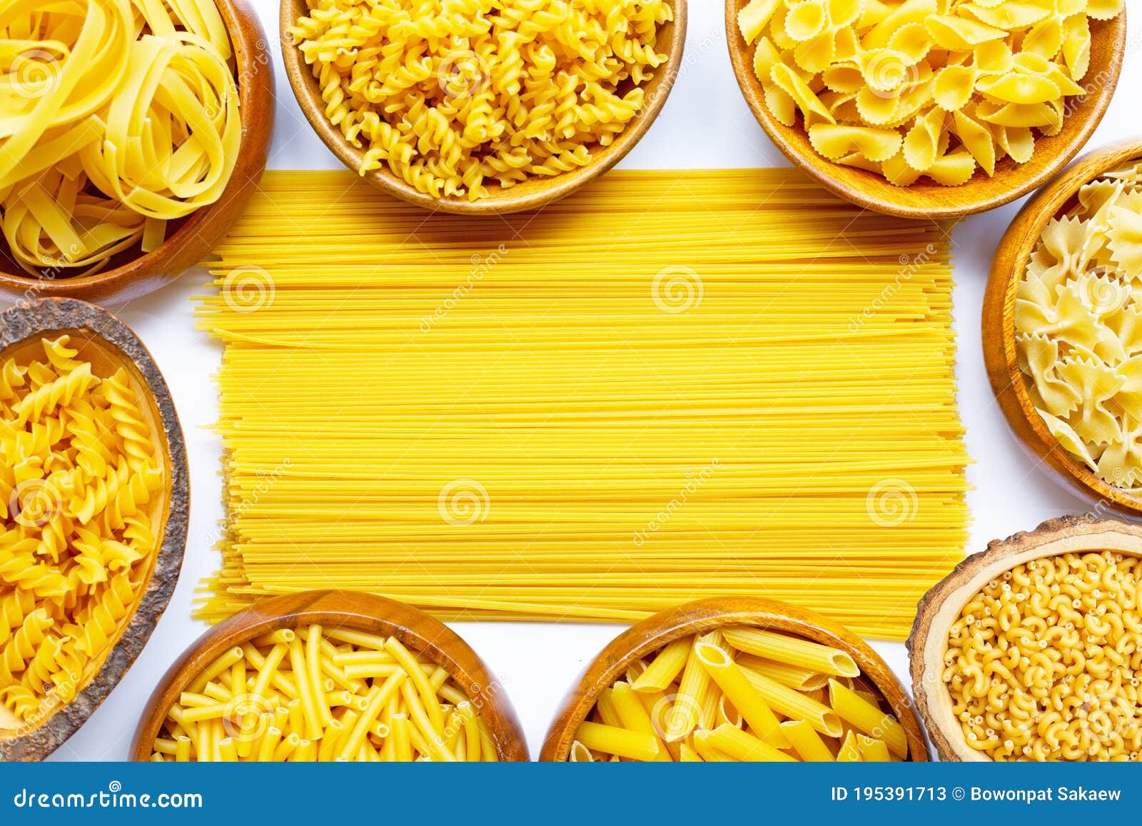 Different Types of Dry Pasta on White Stock Image - Image of organic ...