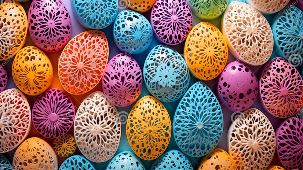 Different Types of Easter Eggs with a White Center in a Blue Background ...