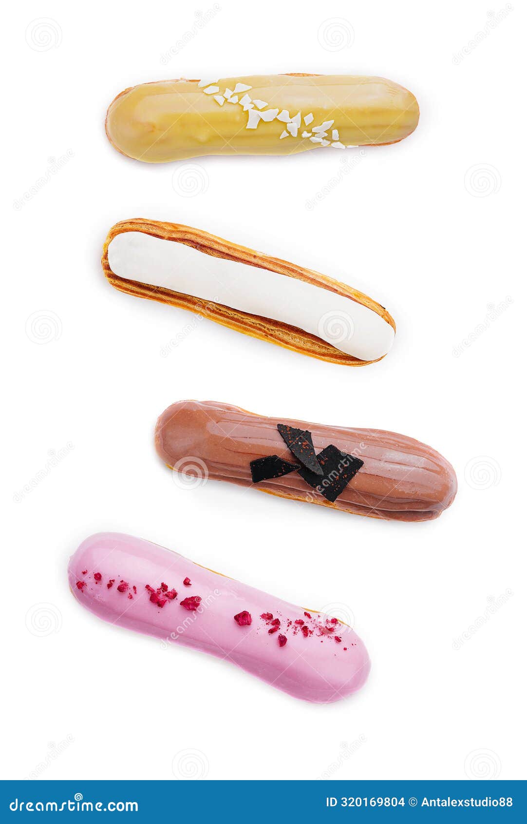 Different Types of Eclairs with Different Glazes Isolated on White ...