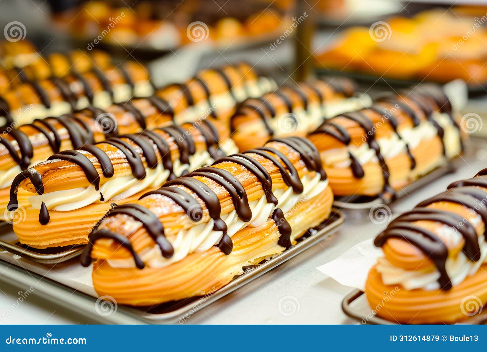 Different Types of Eclairs Topped with Nuts, Berries and Chocolate on a ...
