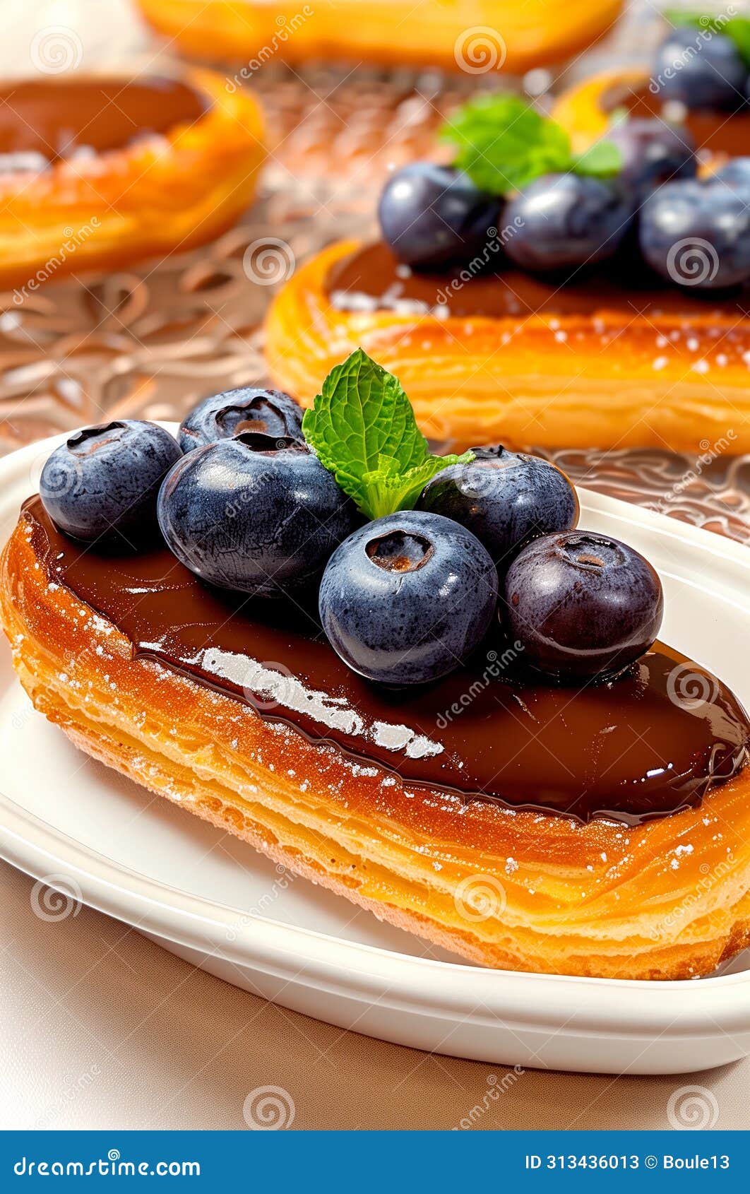Different Types of Eclairs Topped with Nuts, Berries and Chocolate on a ...