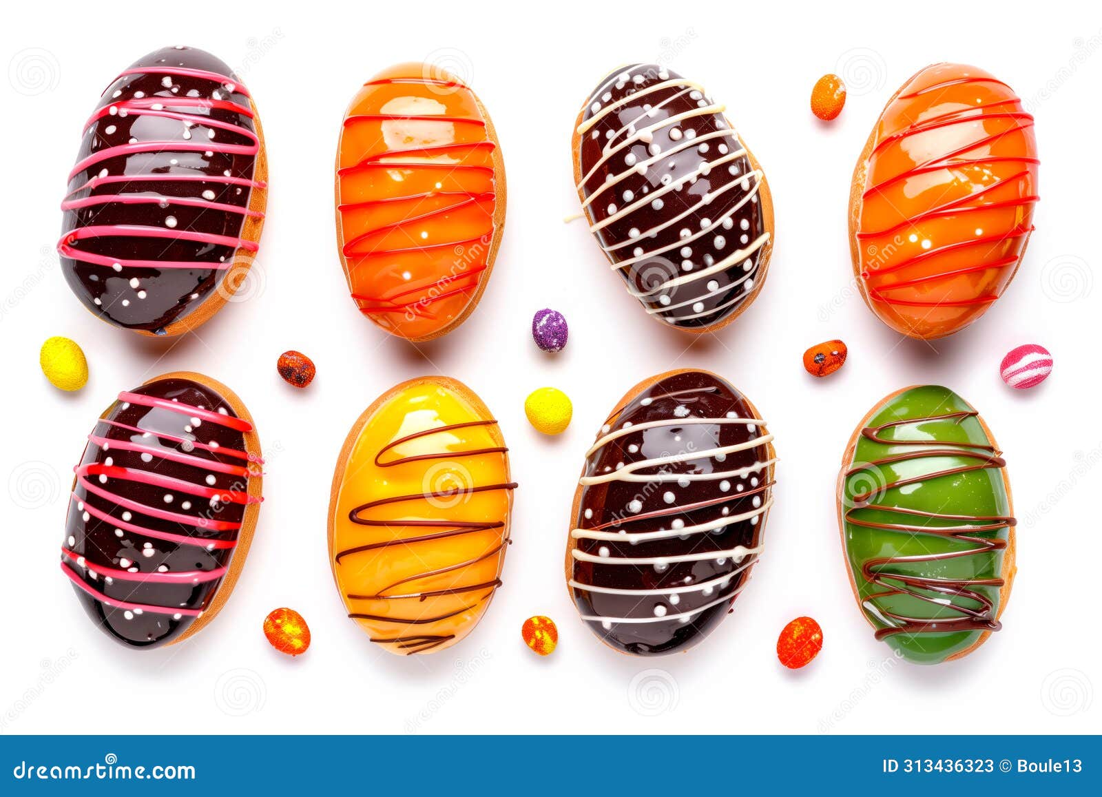 Different Types of Eclairs Topped with Nuts, Berries and Chocolate on a ...