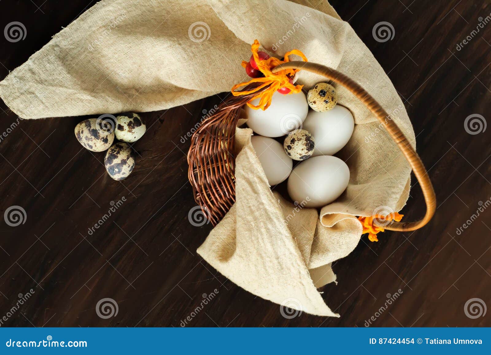 Different Types of Eggs in a Basket Stock Photo - Image of napkin ...