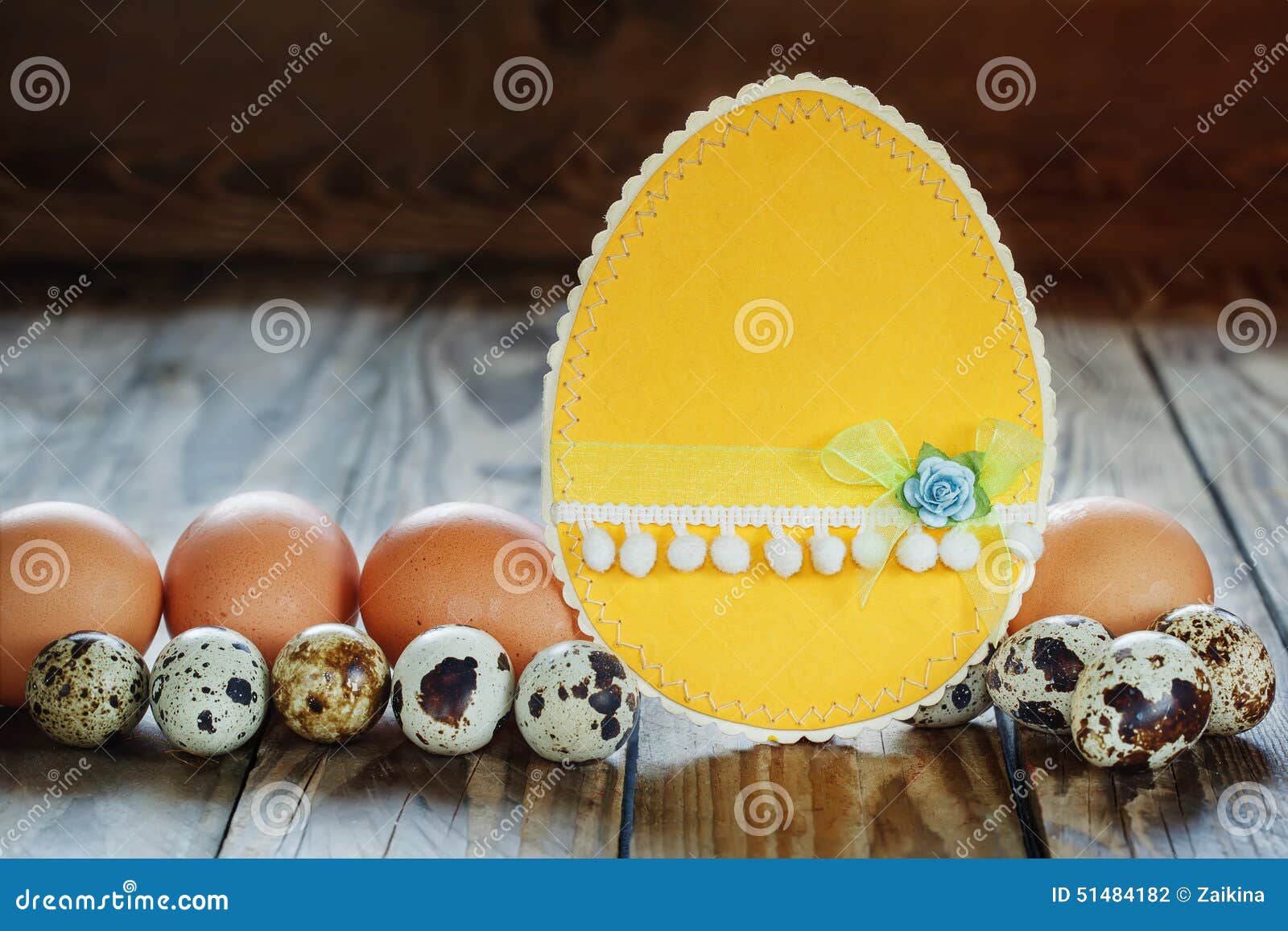 Different Types of Eggs and Easter Card on Wooden Background Stock ...