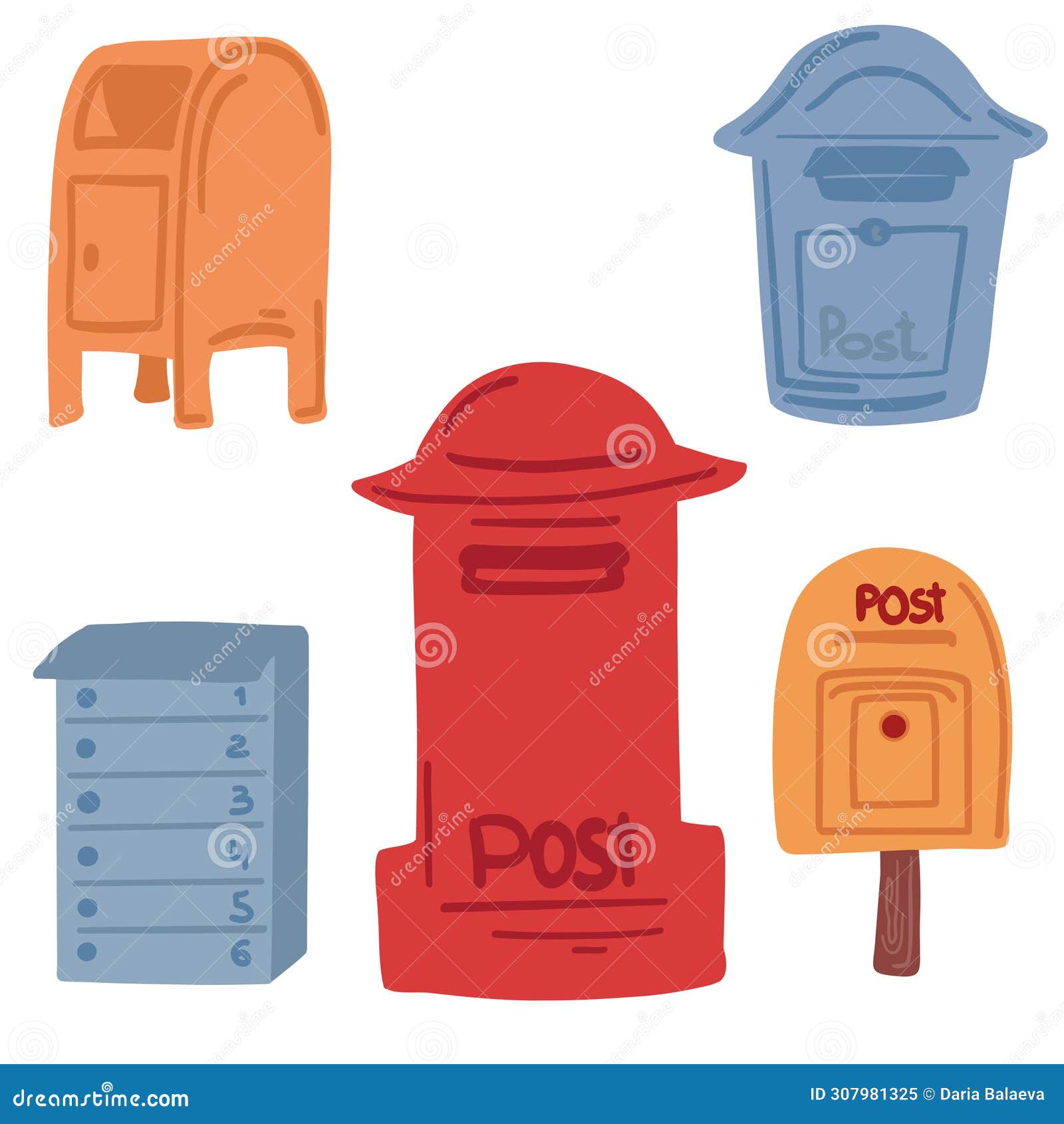 Different Types Flat Design Mailboxes Stock Vector - Illustration of ...