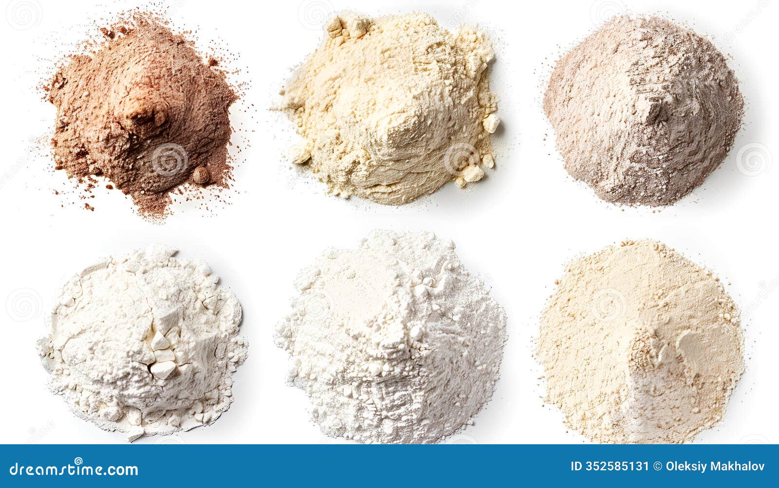 Different Types of Flour on White Background, Top and Side Views ...