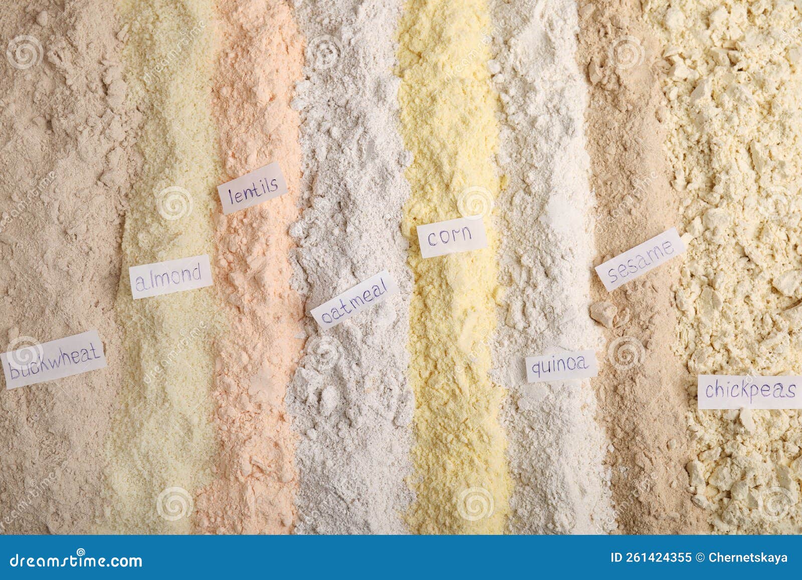 Different Types of Flours As Background, Top View Stock Image - Image ...