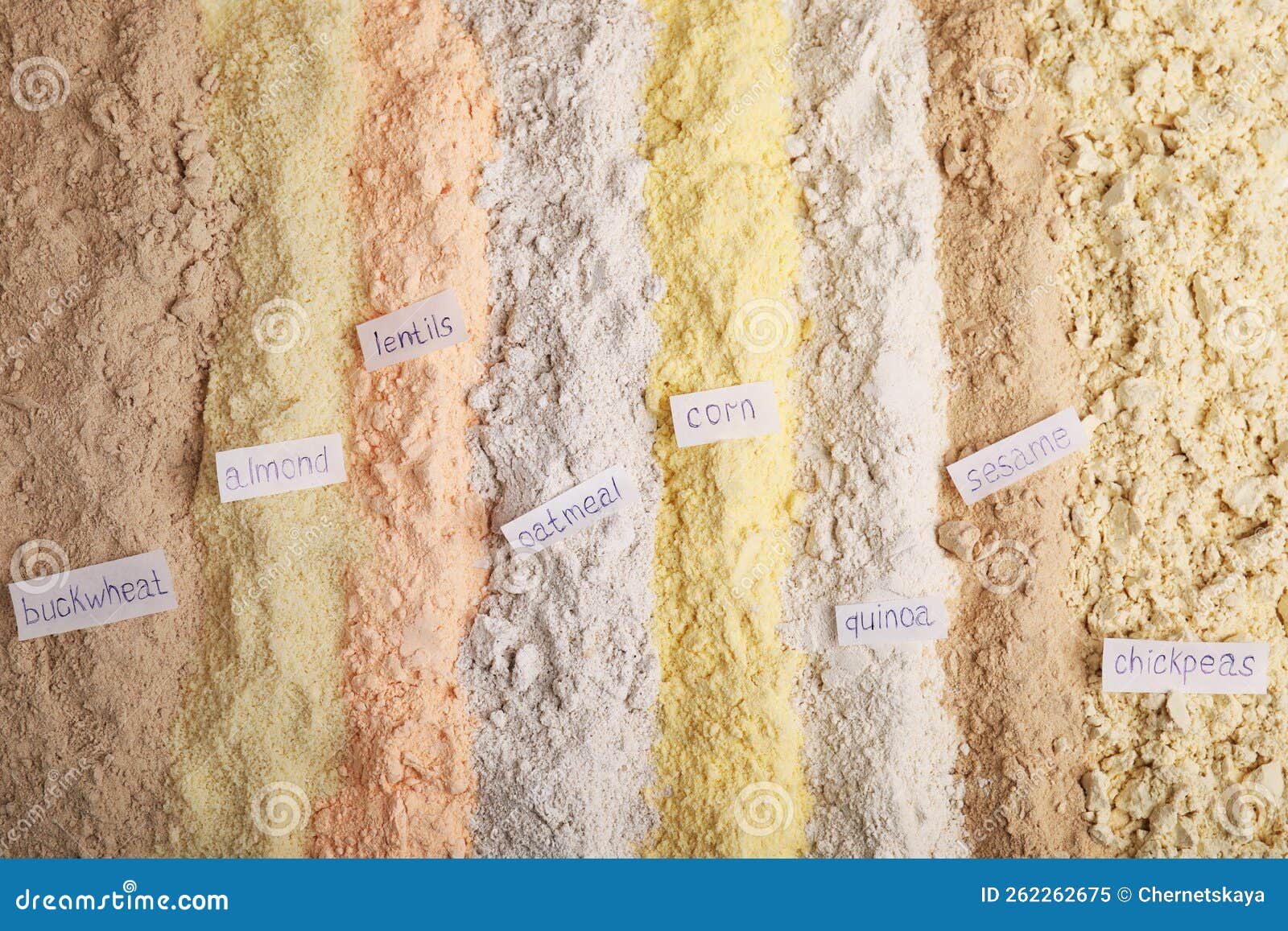 Different Types of Flours As Background, Top View Stock Image - Image ...