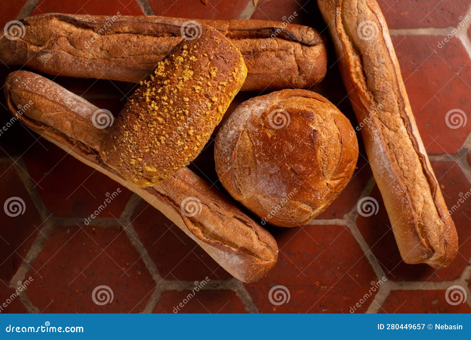 Different Types of French Bread. Baguettes, Bread with Seeds on the ...