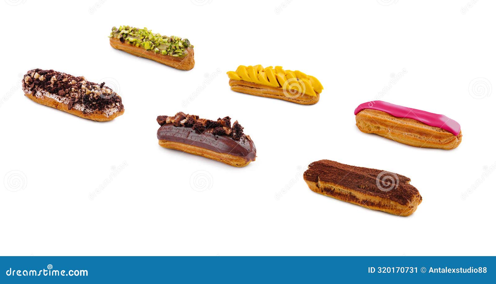 Different Types of French Eclairs Isolated Stock Image - Image of sugar ...
