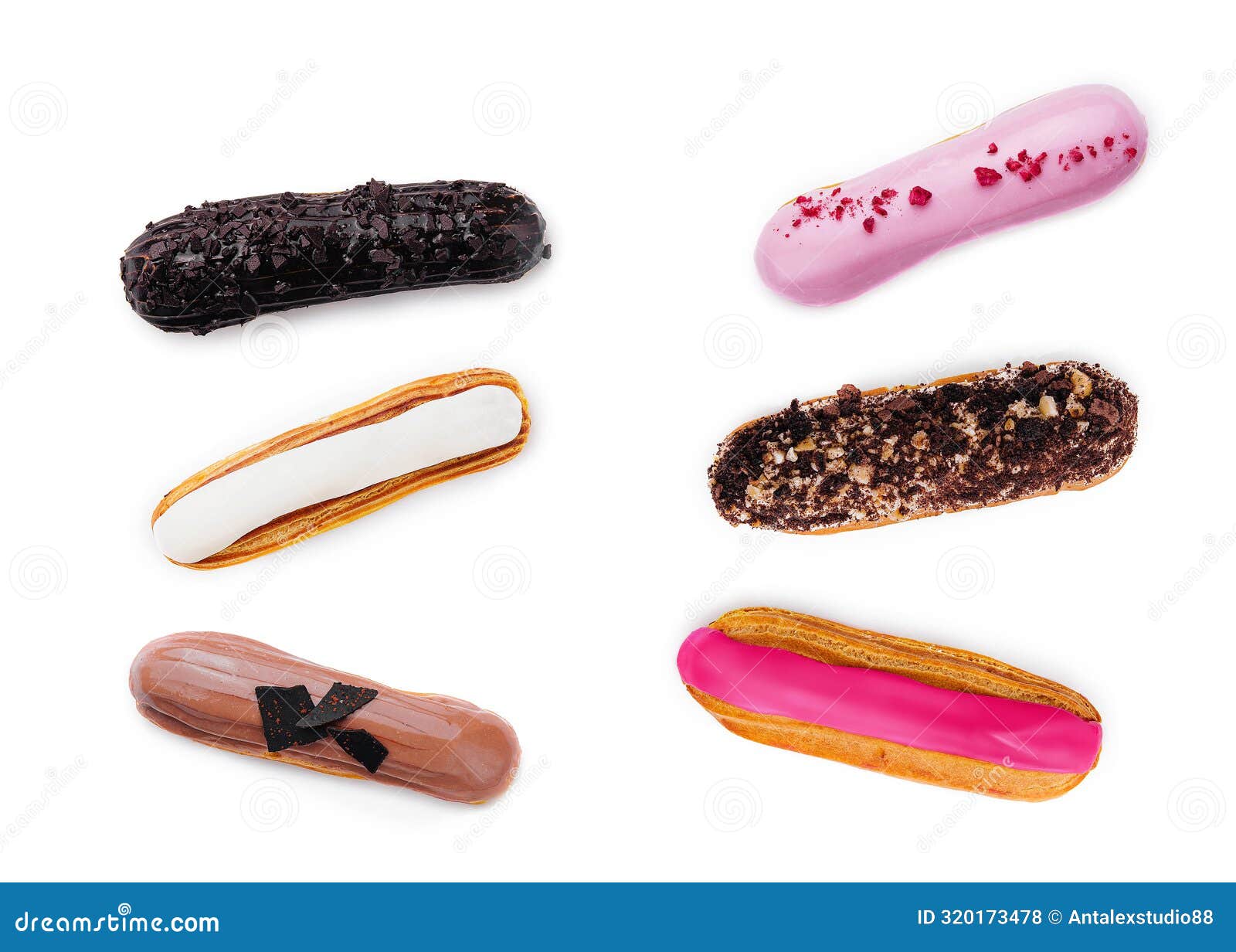 Different Types of French Eclairs Isolated Stock Photo - Image of ...