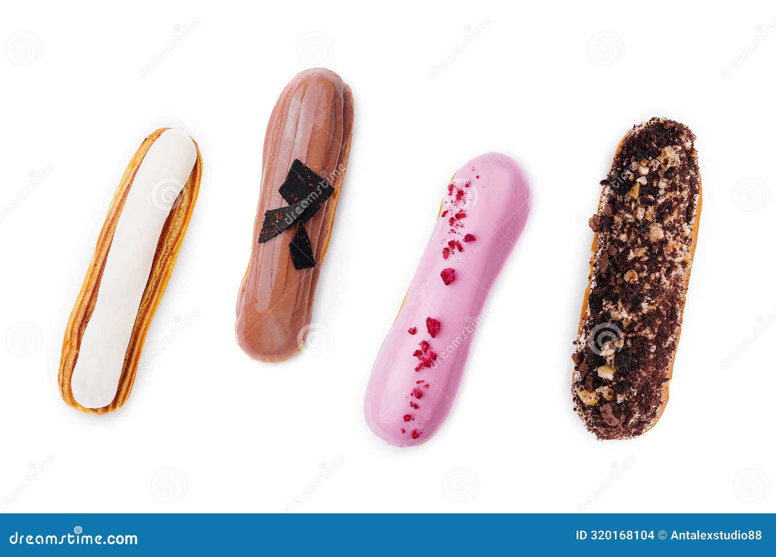 Different Types of French Eclairs on a White Stock Photo - Image of ...