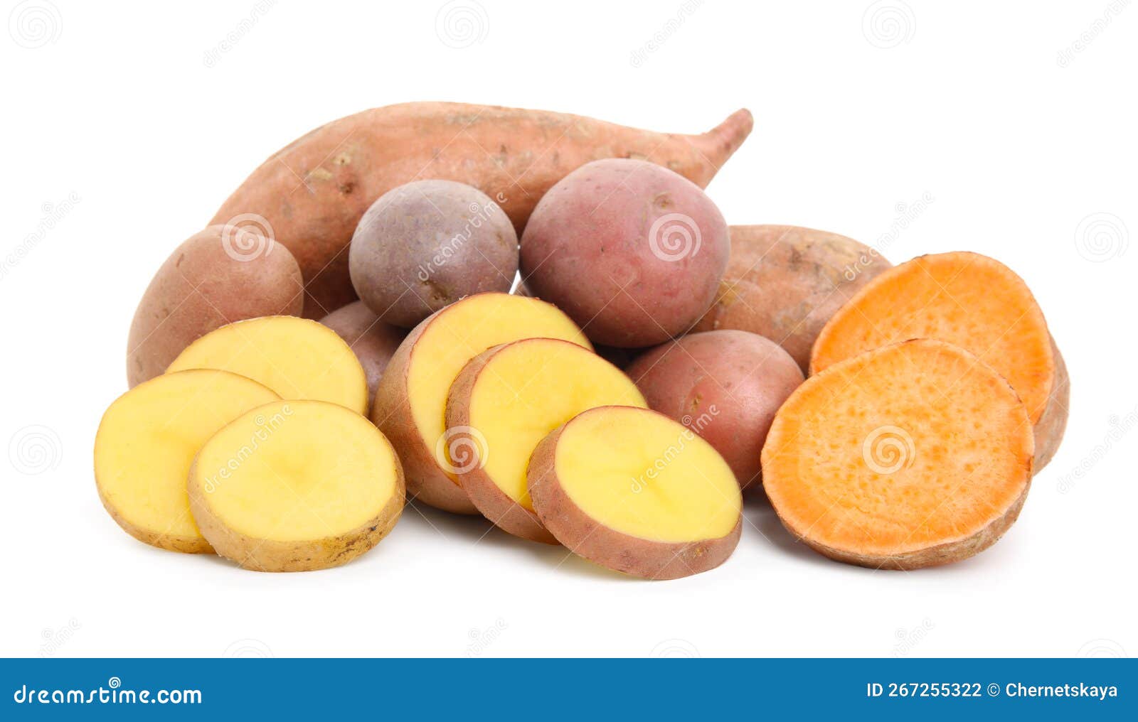 Different Types of Fresh Potatoes on White Background Stock Photo ...