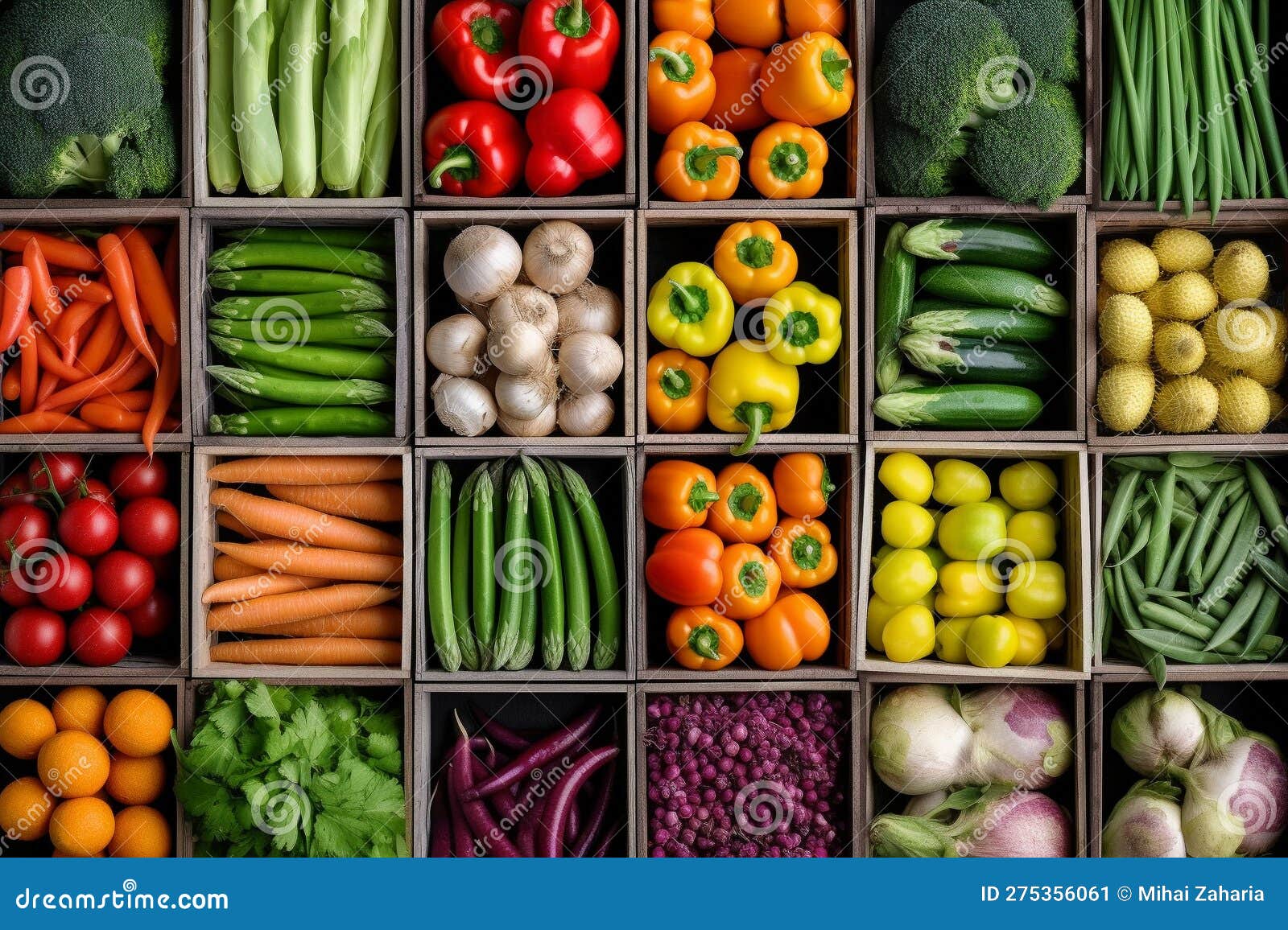 Different Types of Fresh Vegetables Arranged in Boxes. Conceptual ...