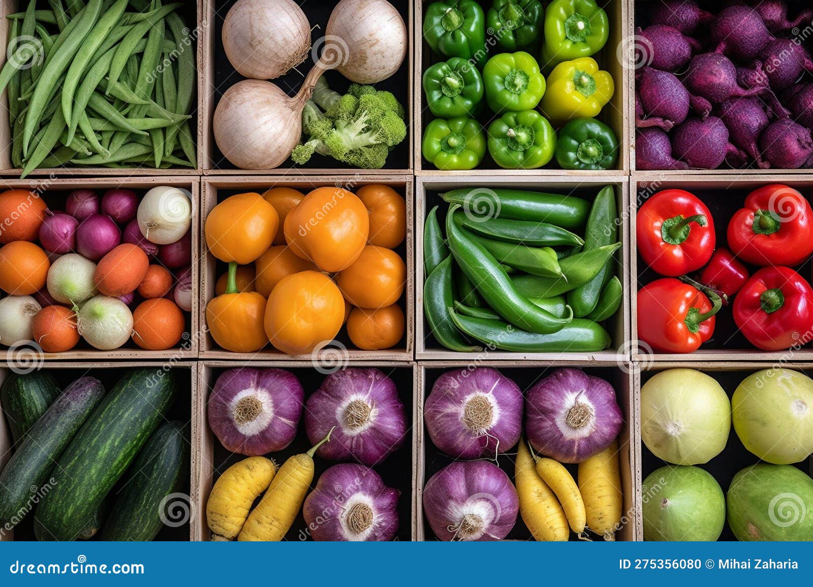 Different Types of Fresh Vegetables Arranged in Boxes. Conceptual ...