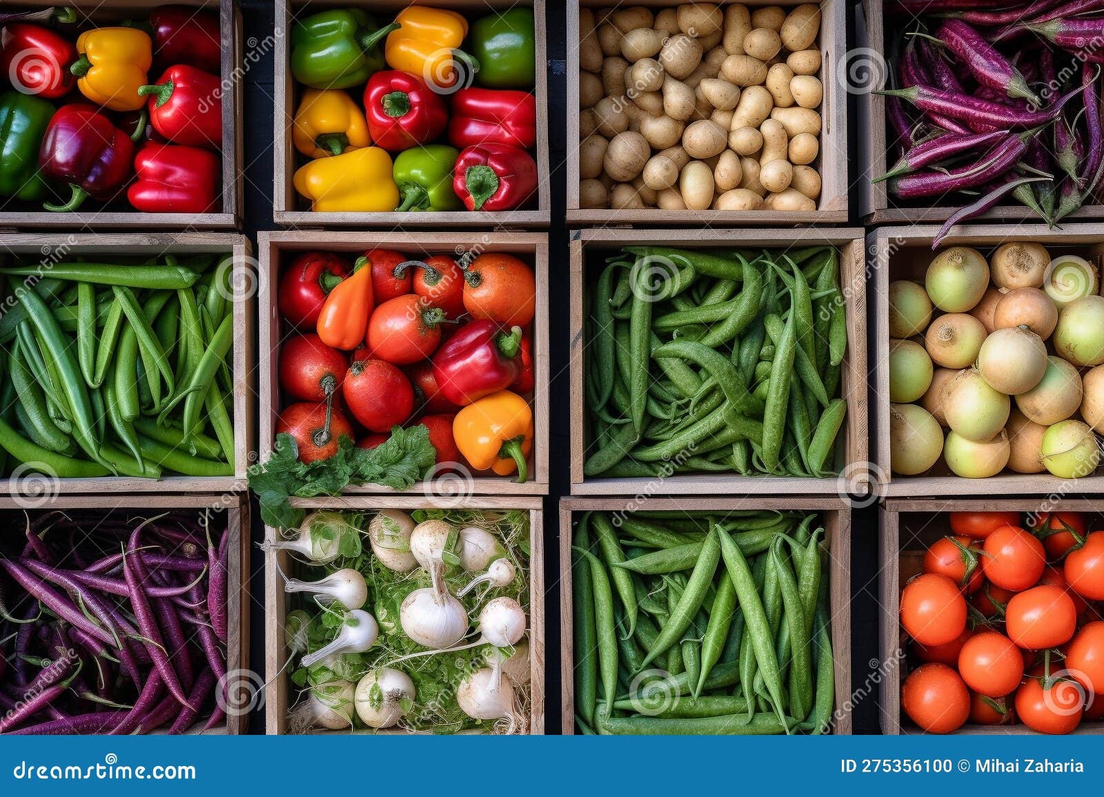 Different Types of Fresh Vegetables Arranged in Boxes. Conceptual ...