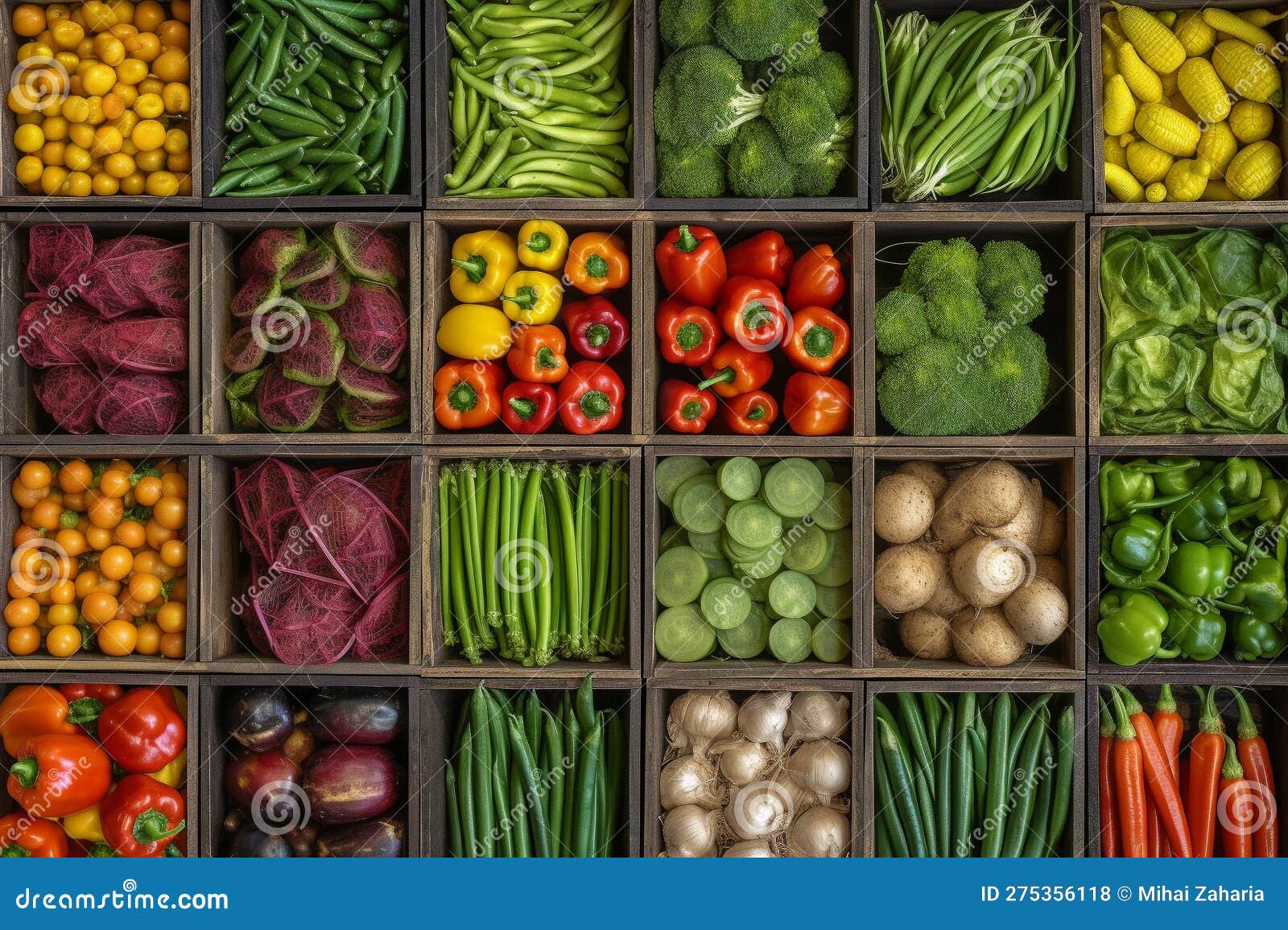 Different Types of Fresh Vegetables Arranged in Boxes. Conceptual ...