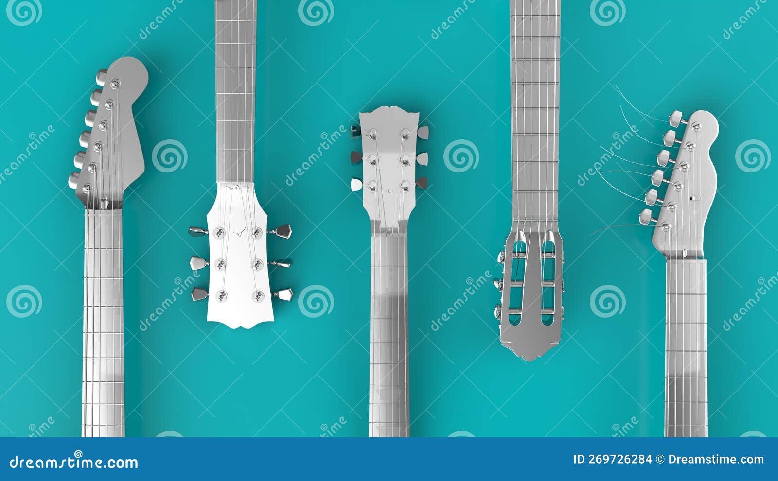 Fretboard Guitar Instruments Top View on Turquoise Background 3d ...