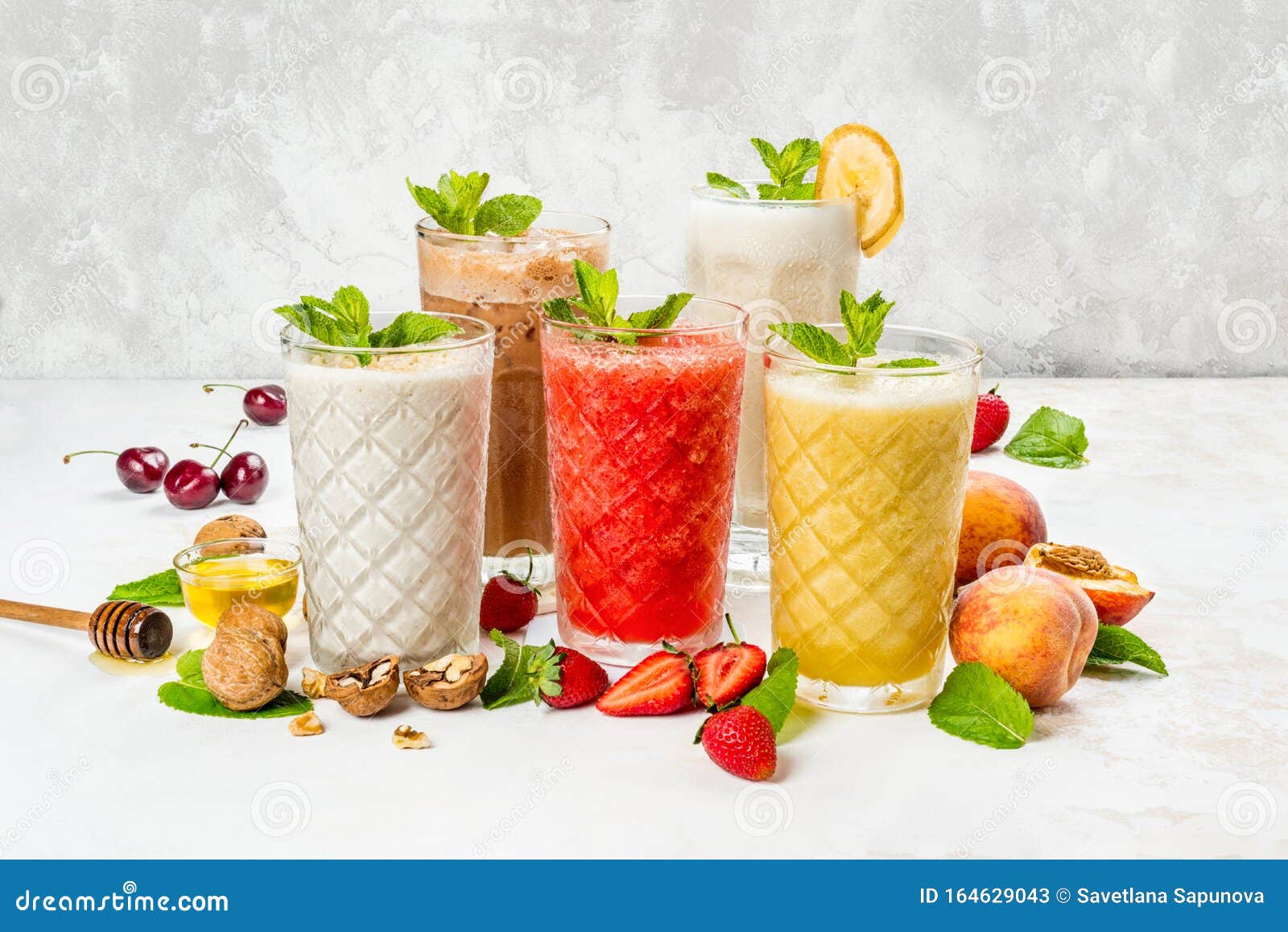Different Types of Fruit Smoothies in One Frame Stock Image - Image of ...