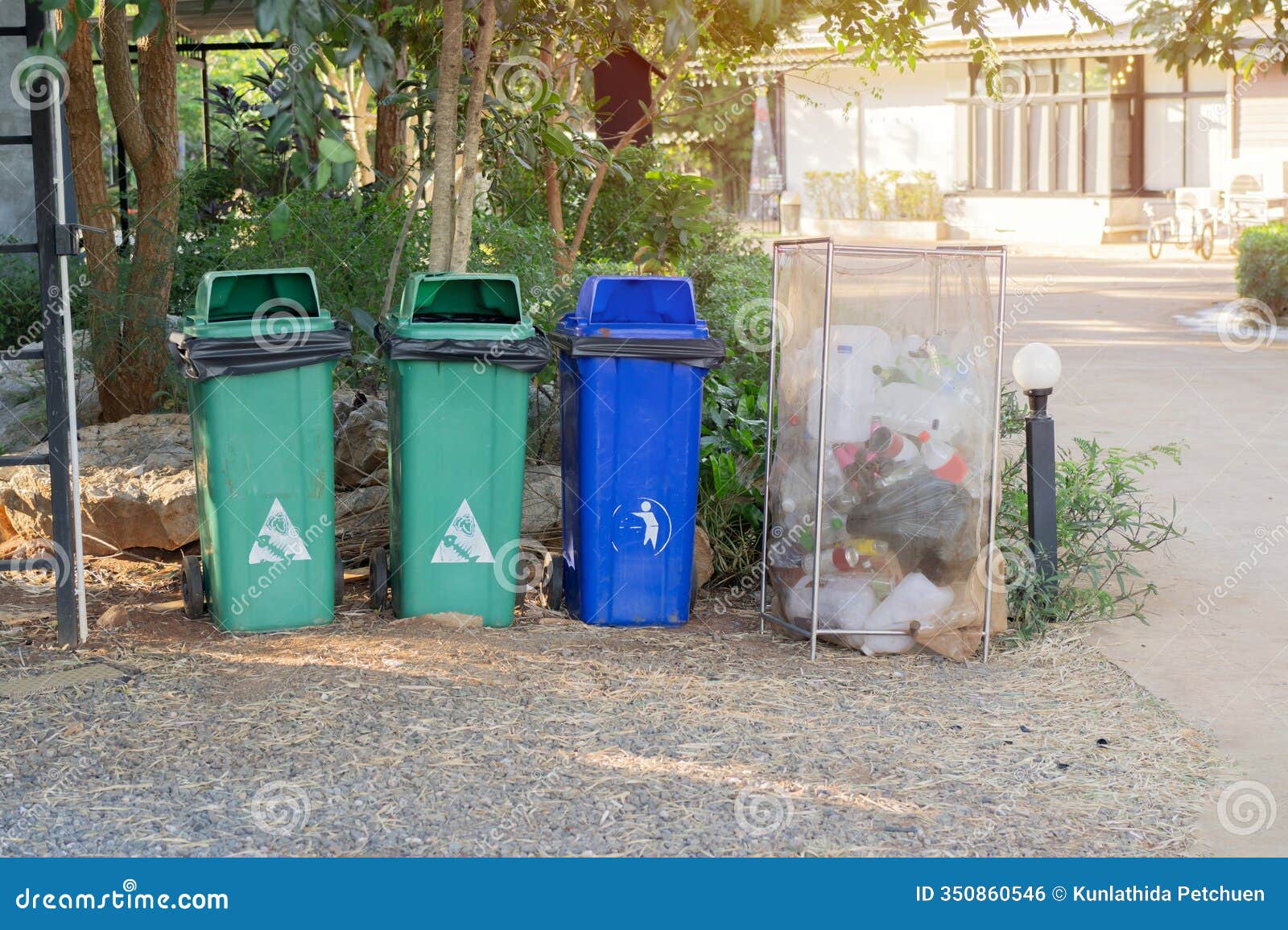 Different Types of Garbage Bags and Waste Bin in Resort Stock Photo ...