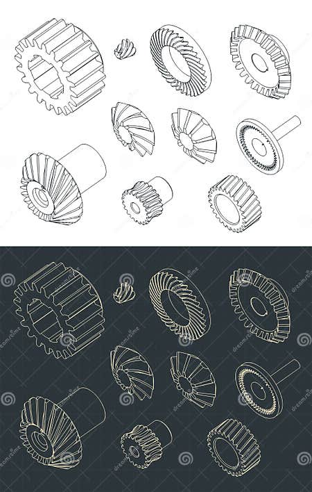 Different Types of Gears Isometric Blueprints Stock Vector ...