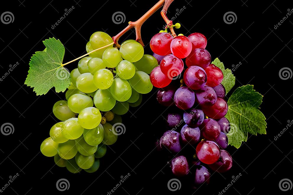 Different Types of Grapes Isolated on Black Background Stock ...