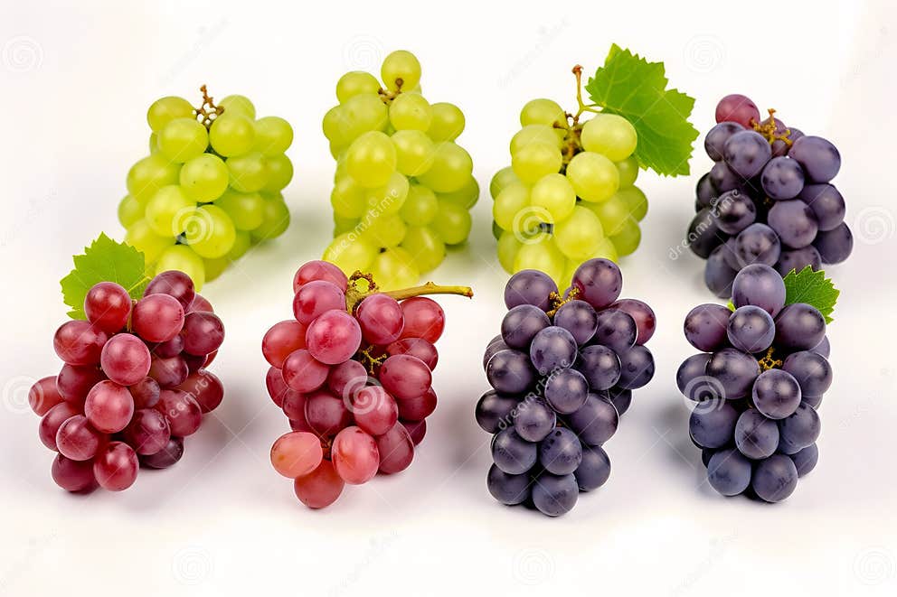Different Types of Grapes Isolated on White Background Stock ...