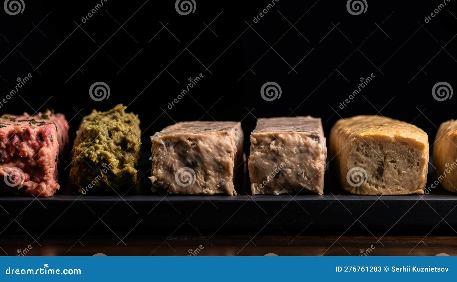 Different Types of Homemade Baked Pate in a Row, Black Background. AI ...