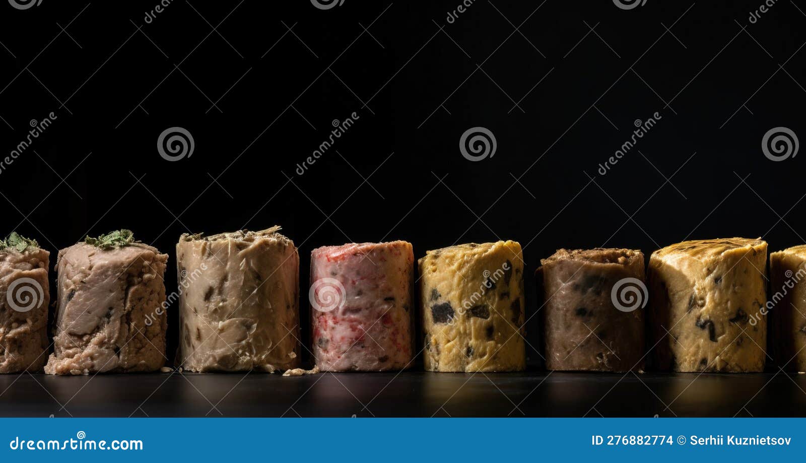 Different Types of Homemade Baked Pate in a Row, Black Background. AI ...