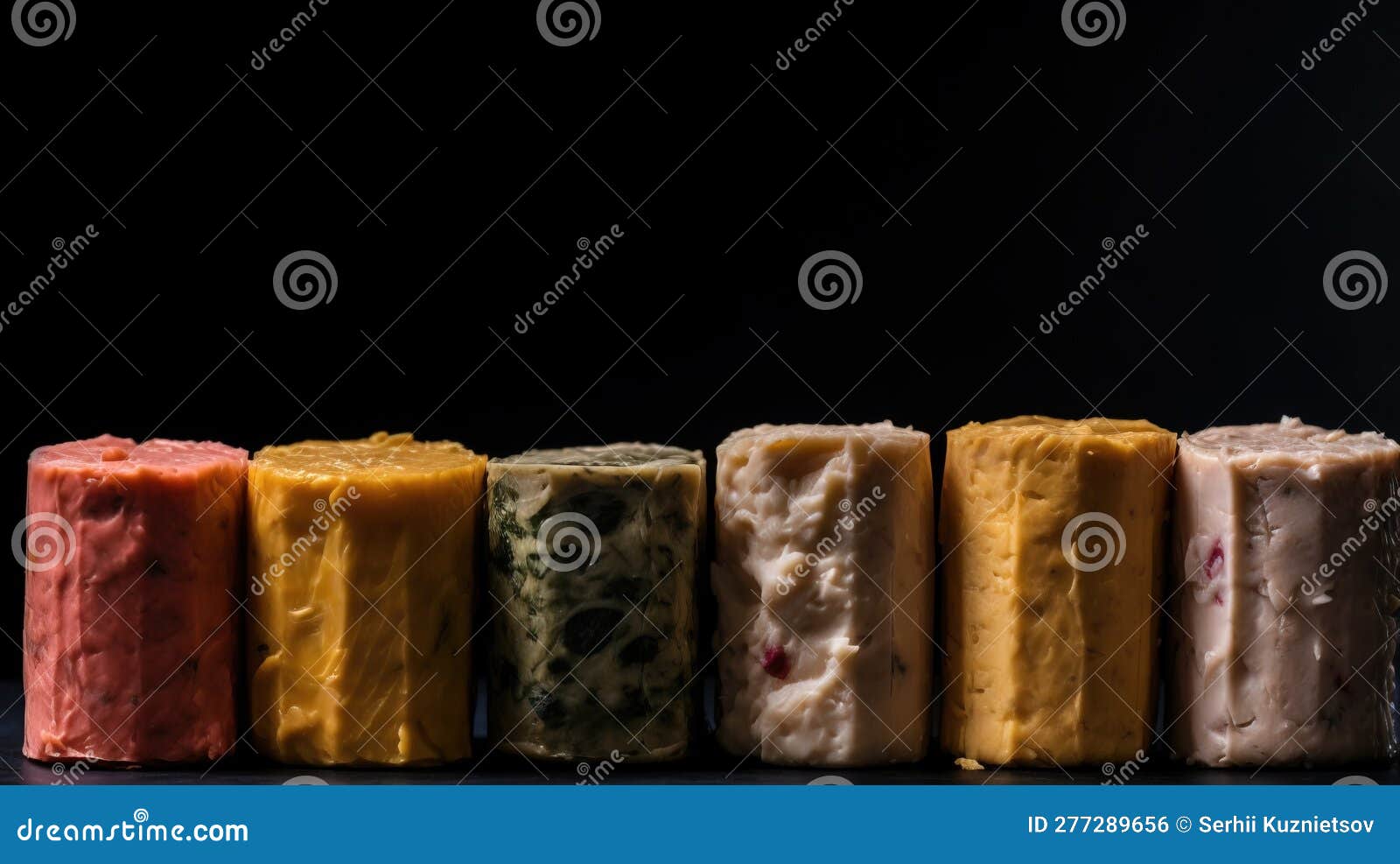 Different Types of Homemade Baked Pate in a Row, Black Background. AI ...