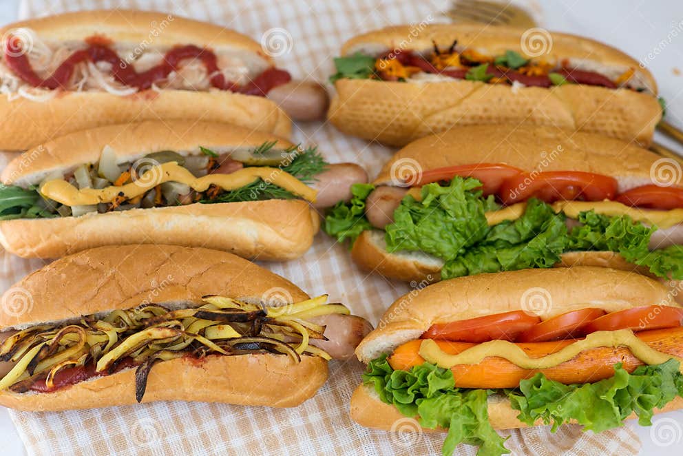 Different Types of Hot Dog on a White Table Stock Image - Image of meal ...