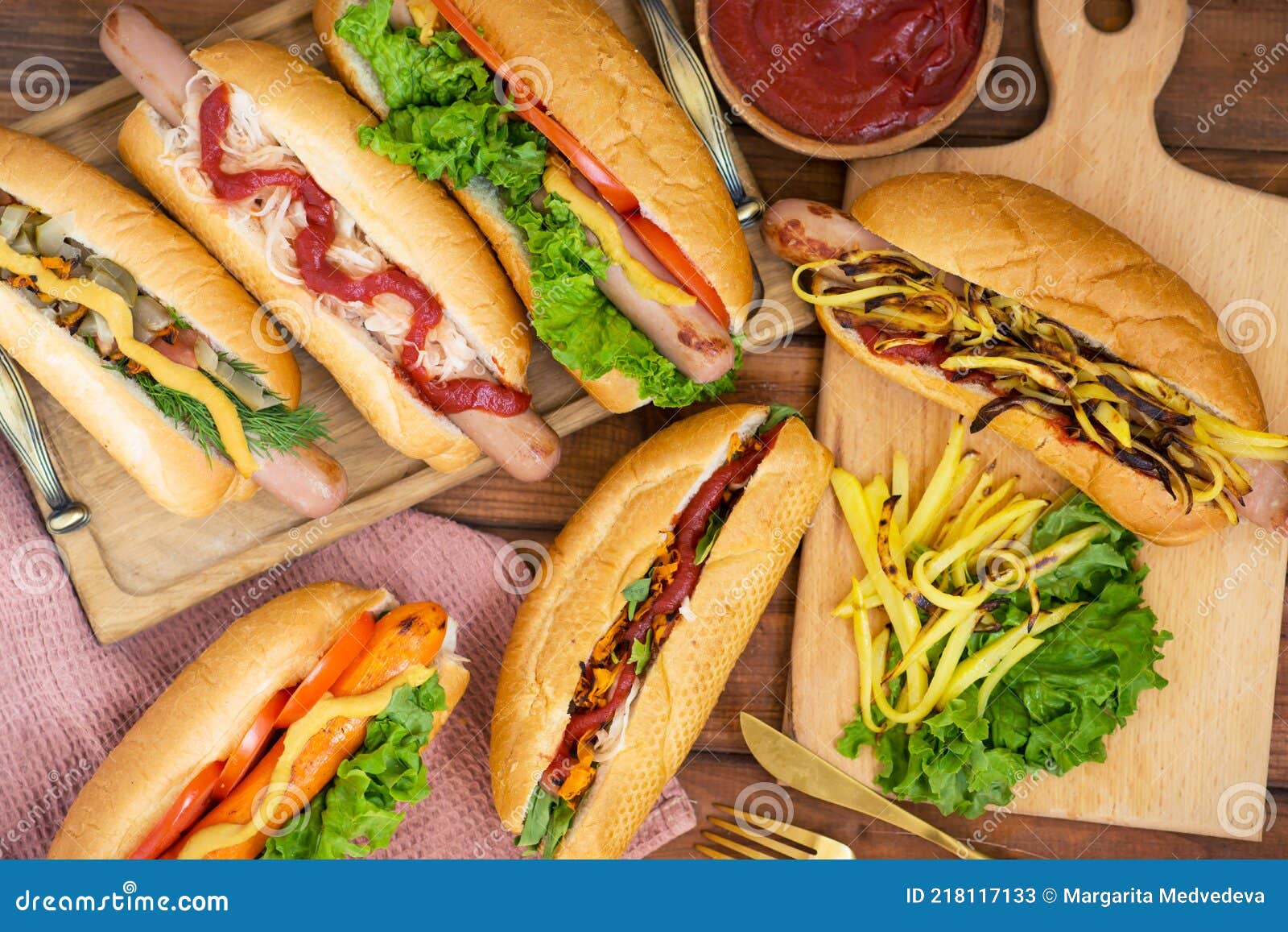 Different Types of Hot Dog on a White Table Stock Image - Image of ...