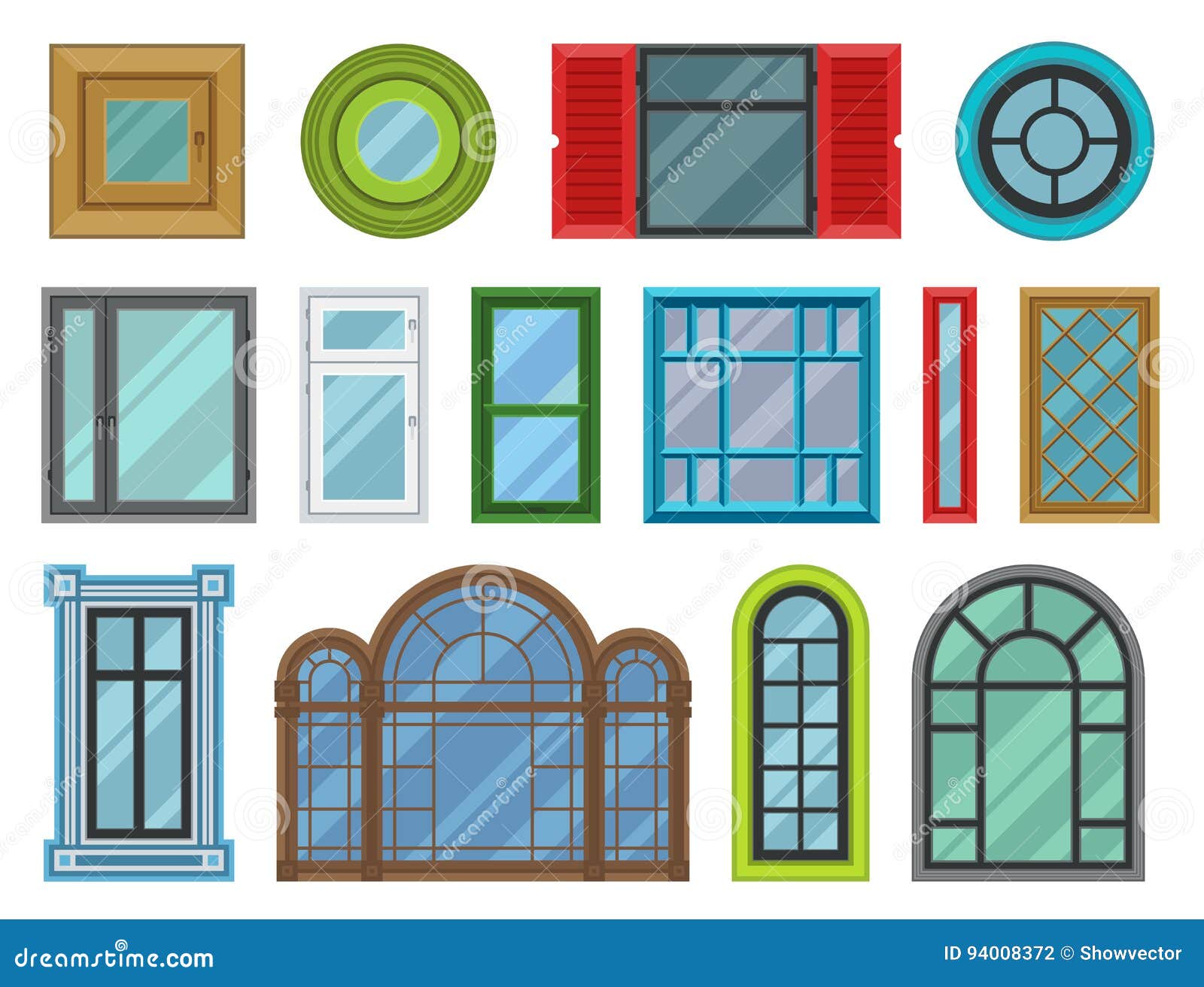 Different Types House Windows Elements Flat Style Frames Construction ...