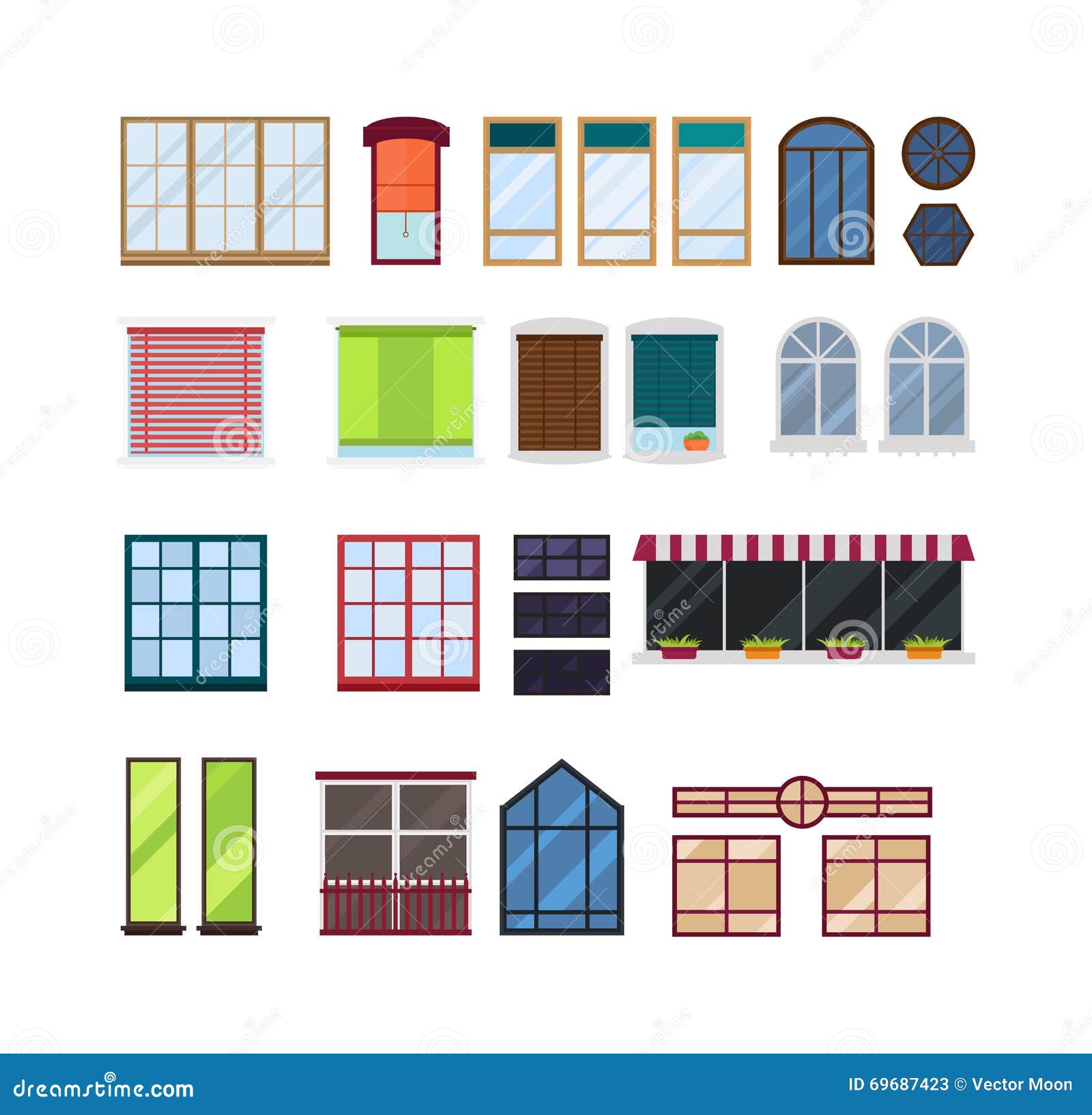 Different Types House Windows Vector Elements Isolated on White ...