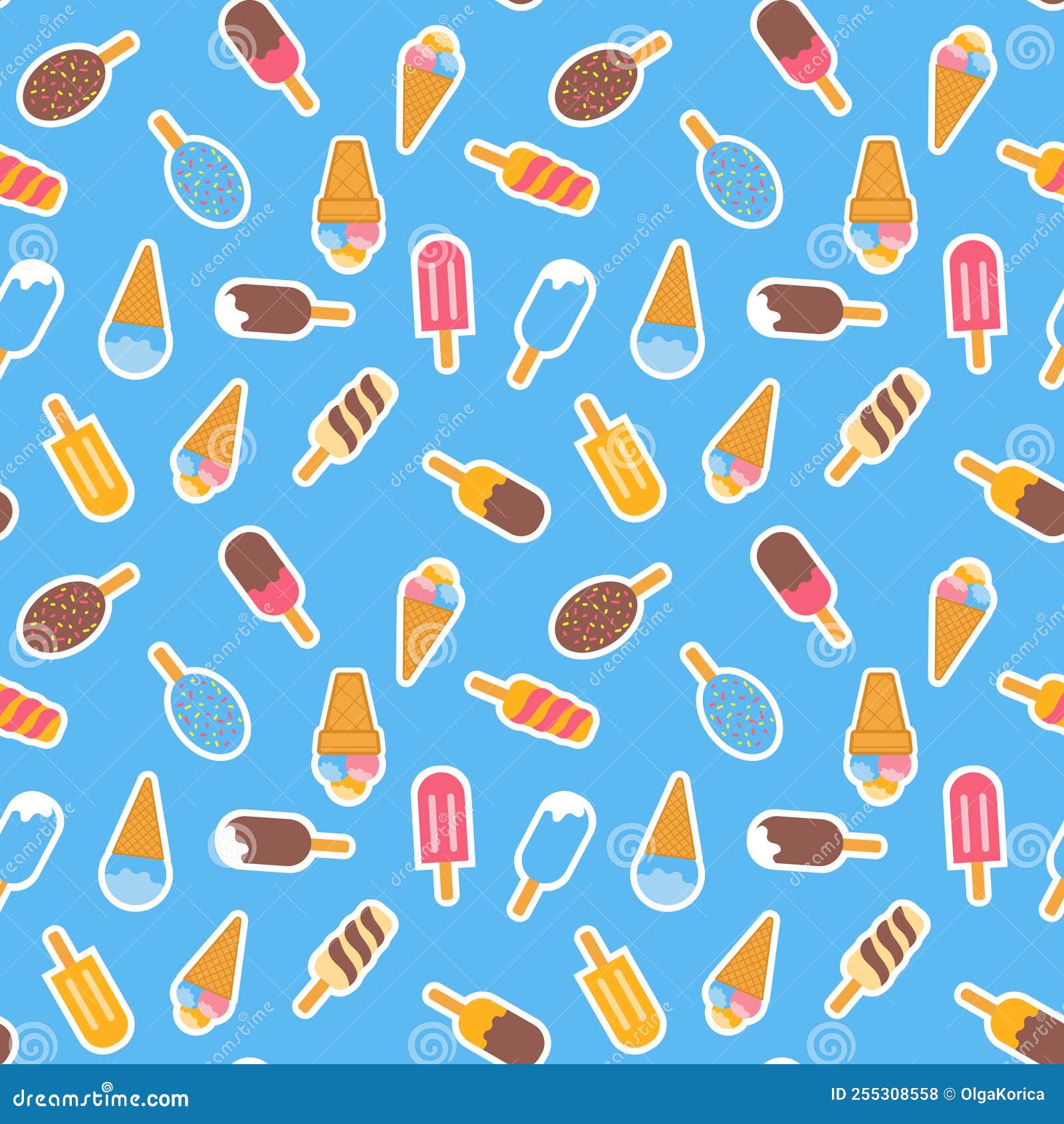 Different Types of Ice Cream on Blue Background Seamless Pattern for ...